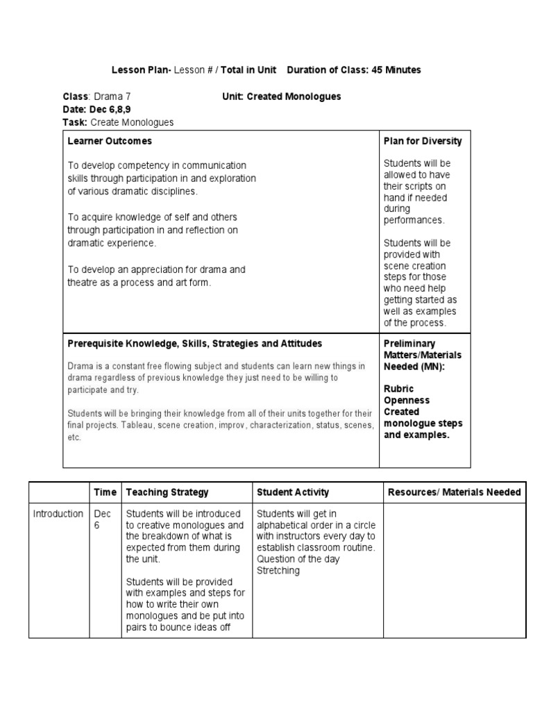 Drama 7 Week 14 Lesson Plan | PDF | Lesson Plan | Cognitive Science