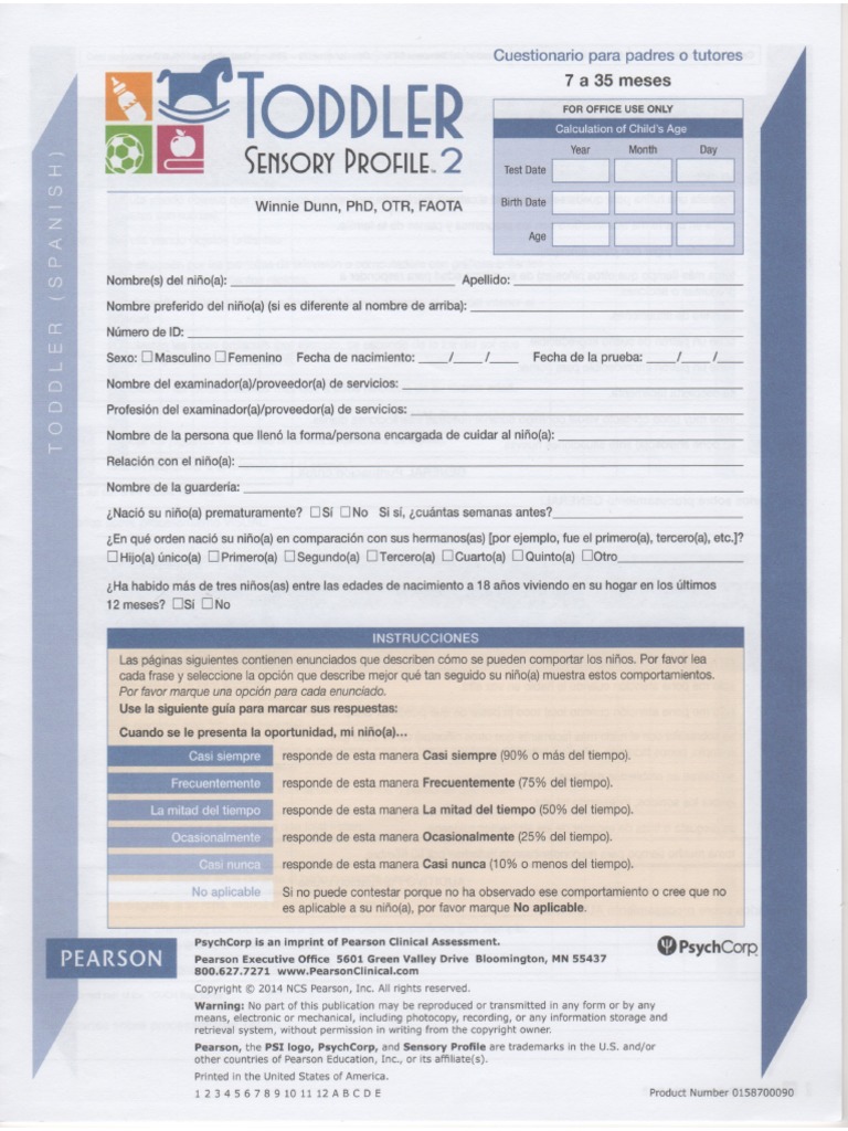 Sensory Profile 2 Toddle | PDF