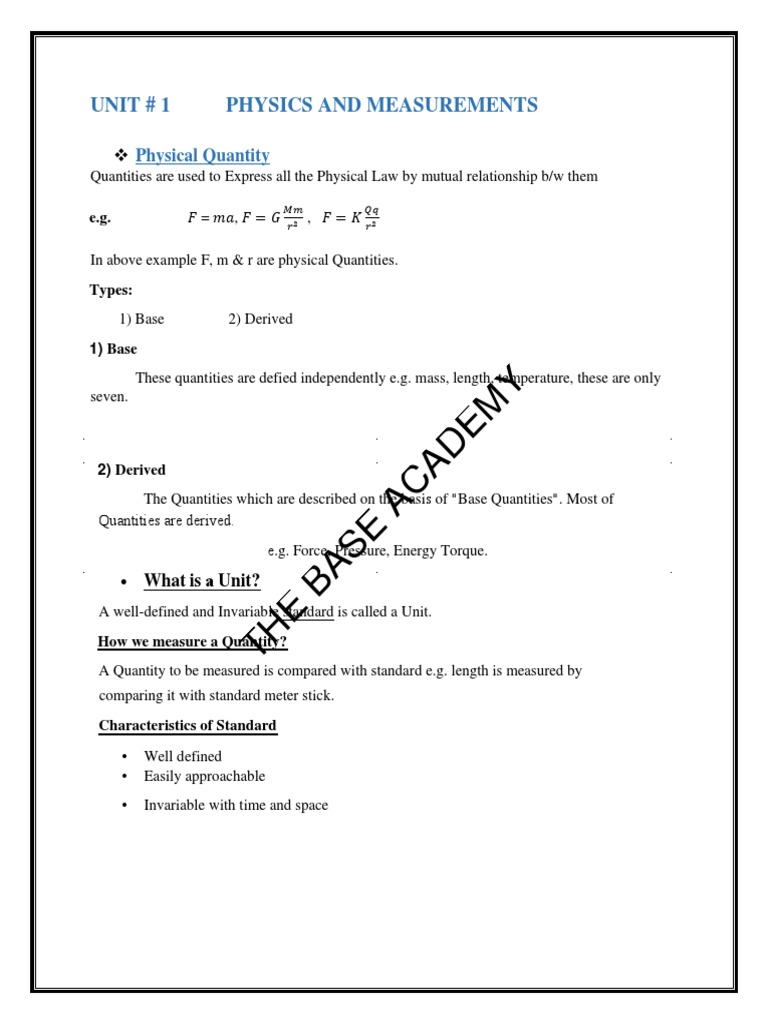 An Introduction to Physical Quantities, Units of Measurement, and ...