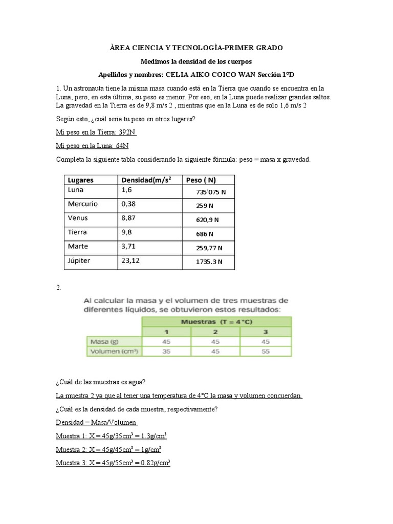 Densidad y Masa en Diferentes Cuerpos | PDF | Masa | Densidad
