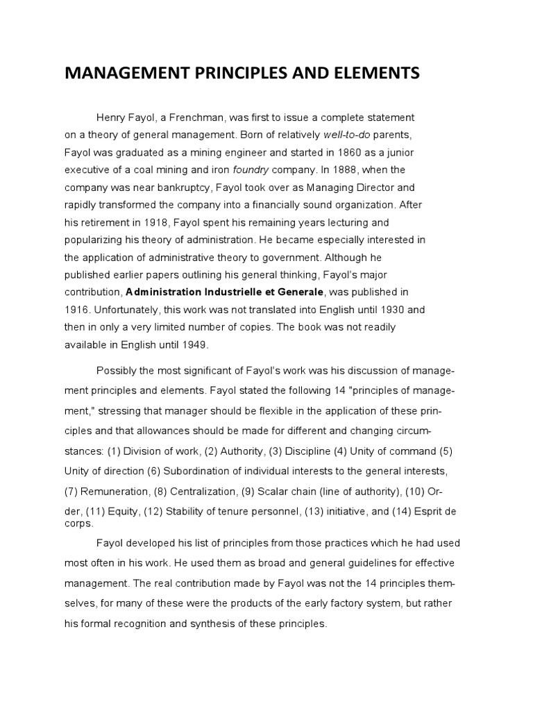 Management Principles and Elements | PDF