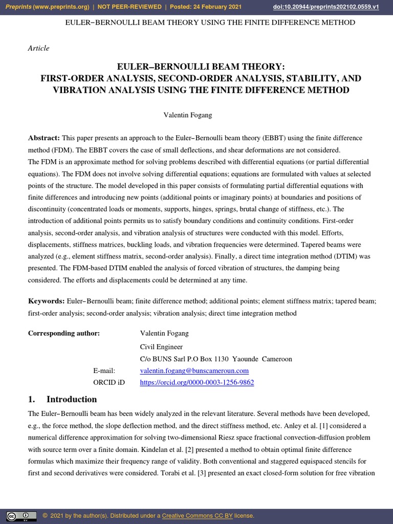 Euler Bernoulli Beam Theory Using The Finite Difference Method Pdf 3663