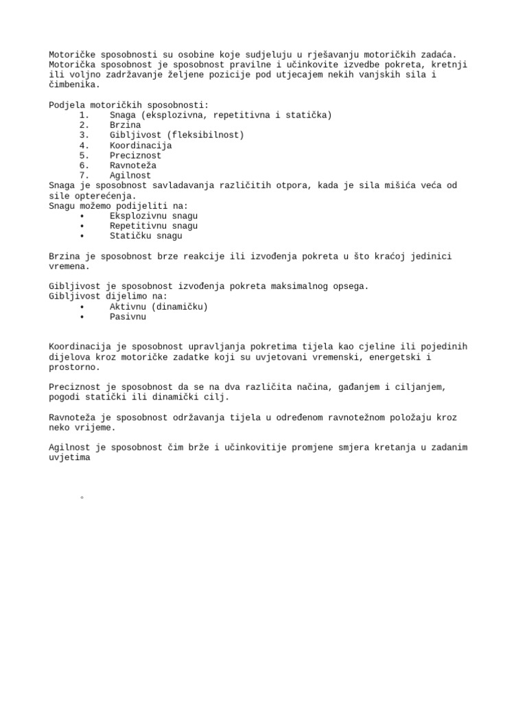 Motoricke Sposobnosti | PDF