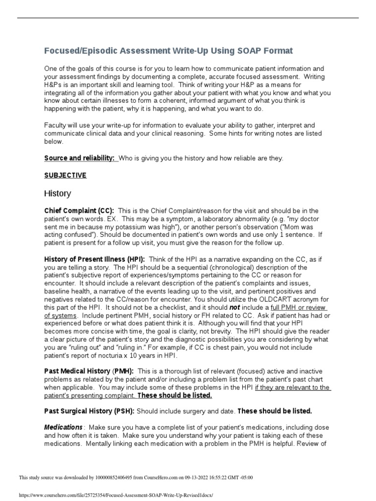 Focused Assessment Write-Up Using SOAP Format | PDF | Medical Diagnosis ...