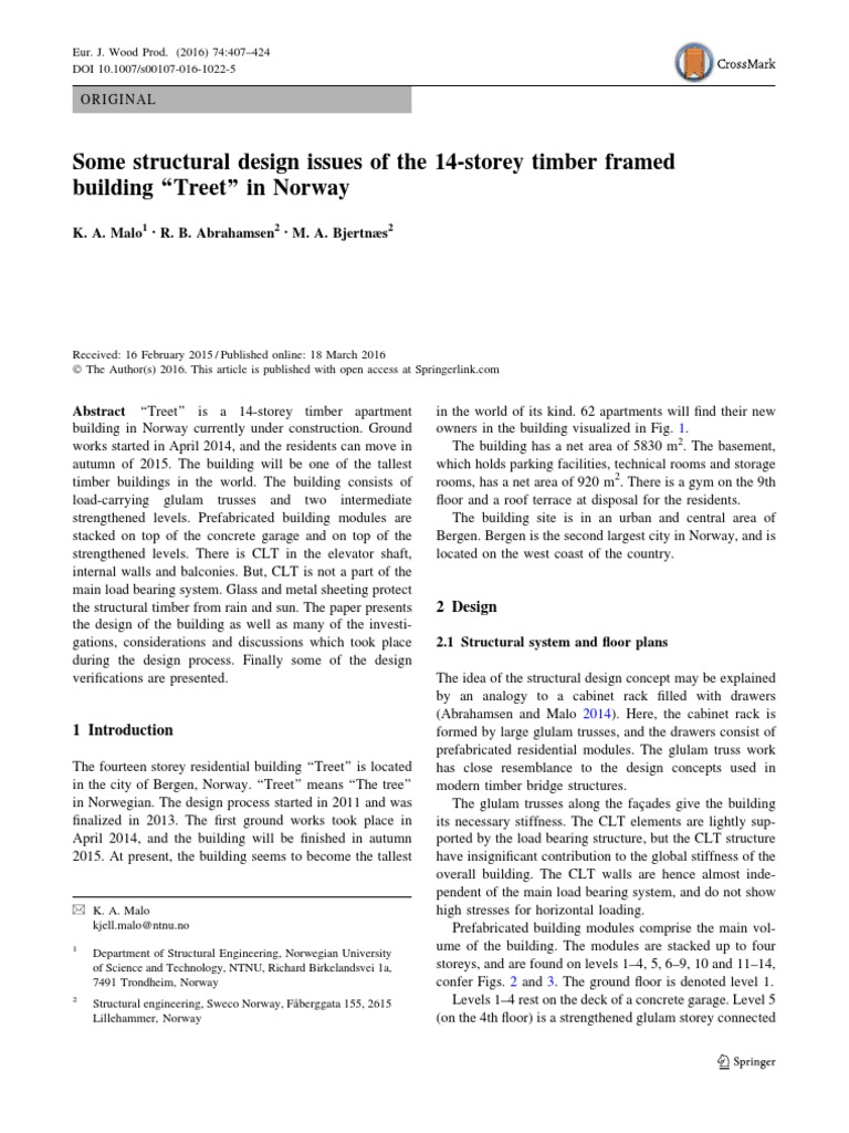 Structural design issues of the 14-storey timber framed building 'Treet ...