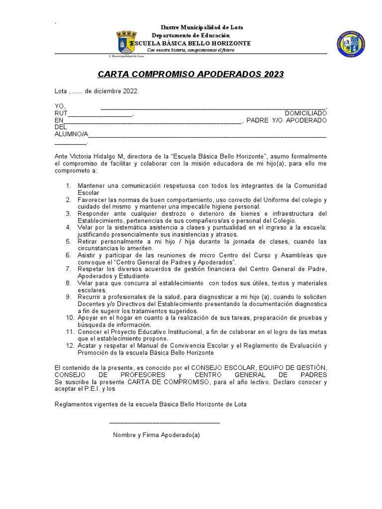 Carta Compromiso Apoderados 2023 | PDF | Maestros