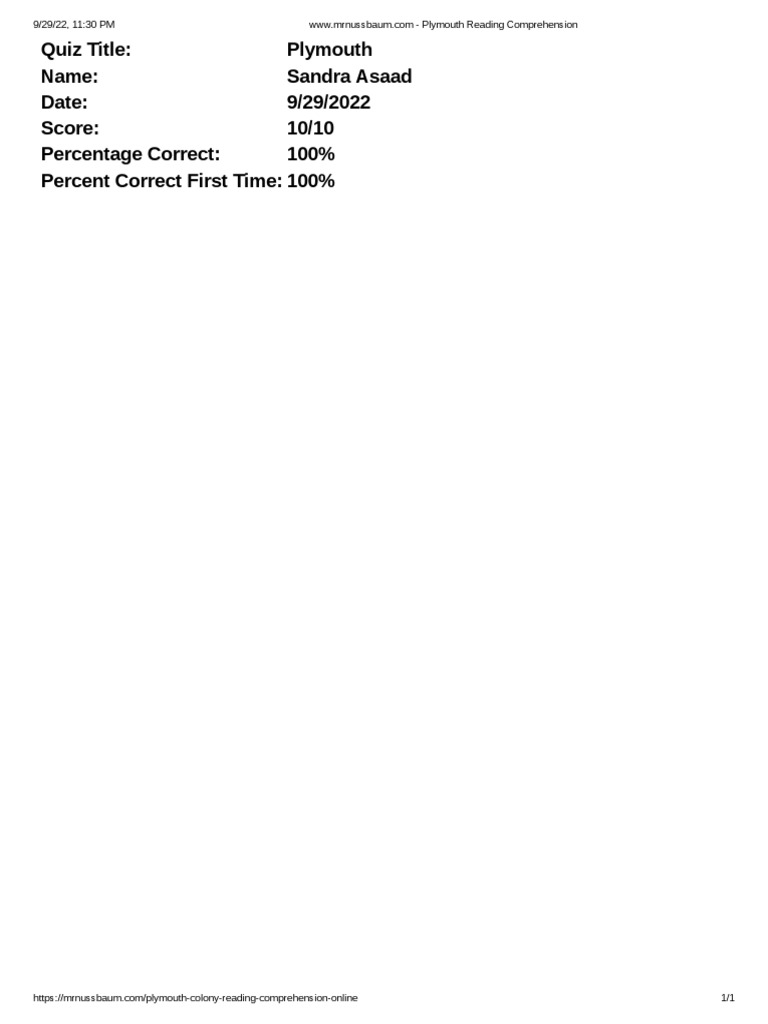 Mr. Nussbaum - Plymouth Colony Reading Comprehension - Online | PDF ...