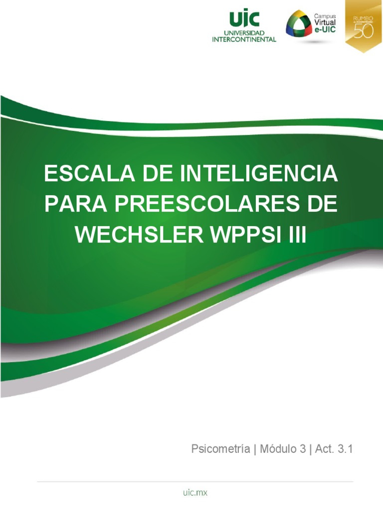 Evaluación WPPSI III en Preescolares | PDF | Inteligencia | Psicología ...