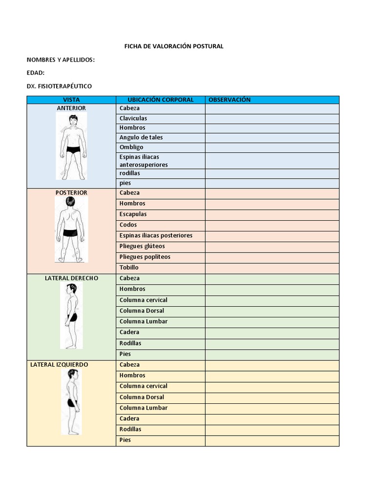 Ficha de Evaluación Postural | PDF