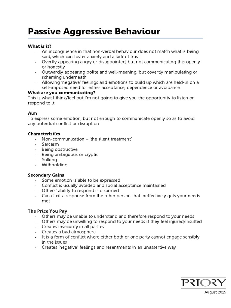 Passive Aggressive Behaviour Handout | PDF