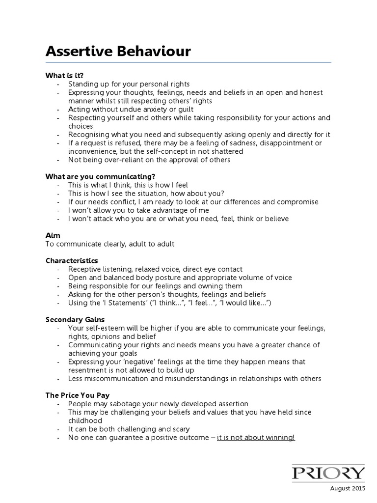 Assertive Behaviour Handout | PDF