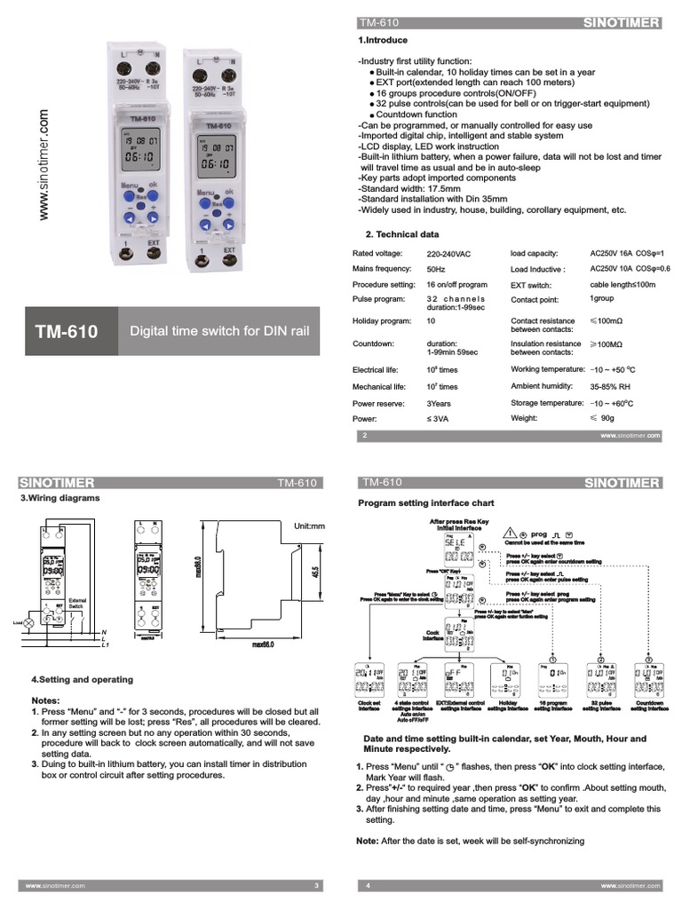 SinoTimer TM610 Manual | PDF | Switch | Menu (Computing)