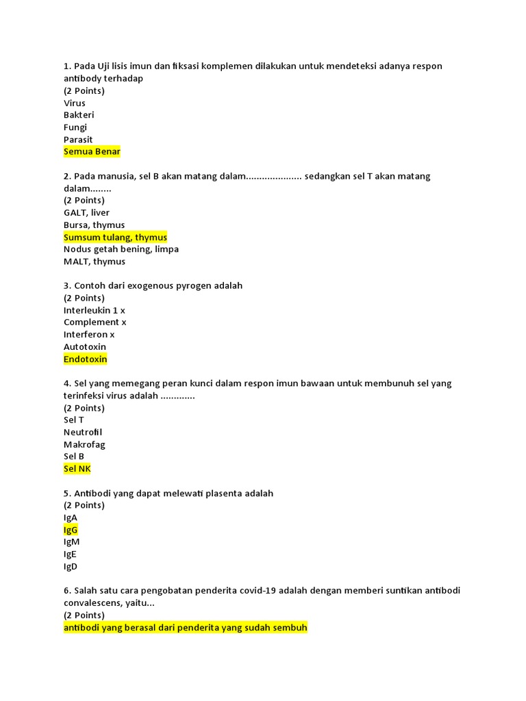 Soal UTS Imunologi 2021 Salinan | PDF
