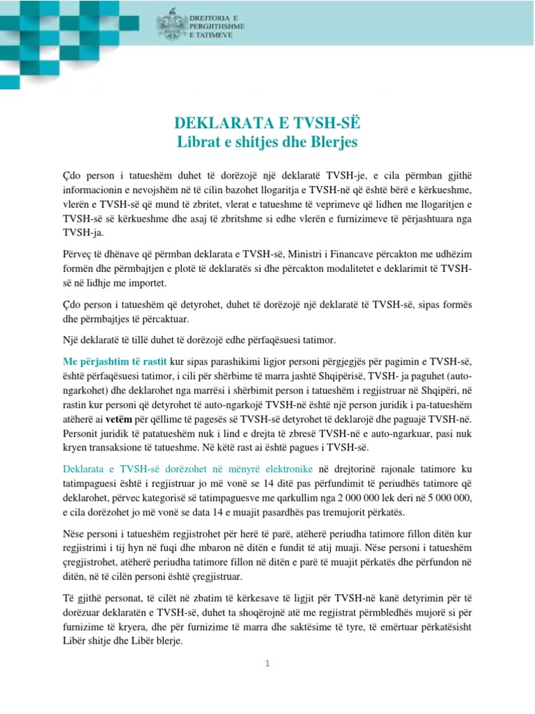 Deklarata e TVSH-se Librat e Shitjes Dhe Blerjes | PDF