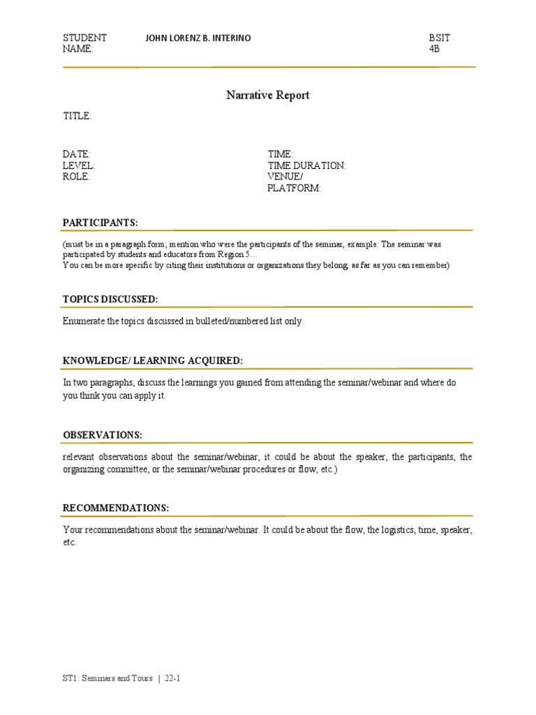 Narrative Report Template for Seminars | PDF | Foreign Language Studies