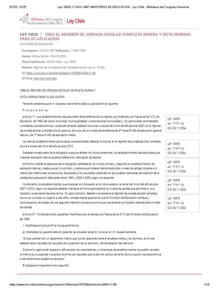 Ley-19532 17-NOV-1997 MINISTERIO DE EDUCACIÓN - Ley Chile - Biblioteca ...