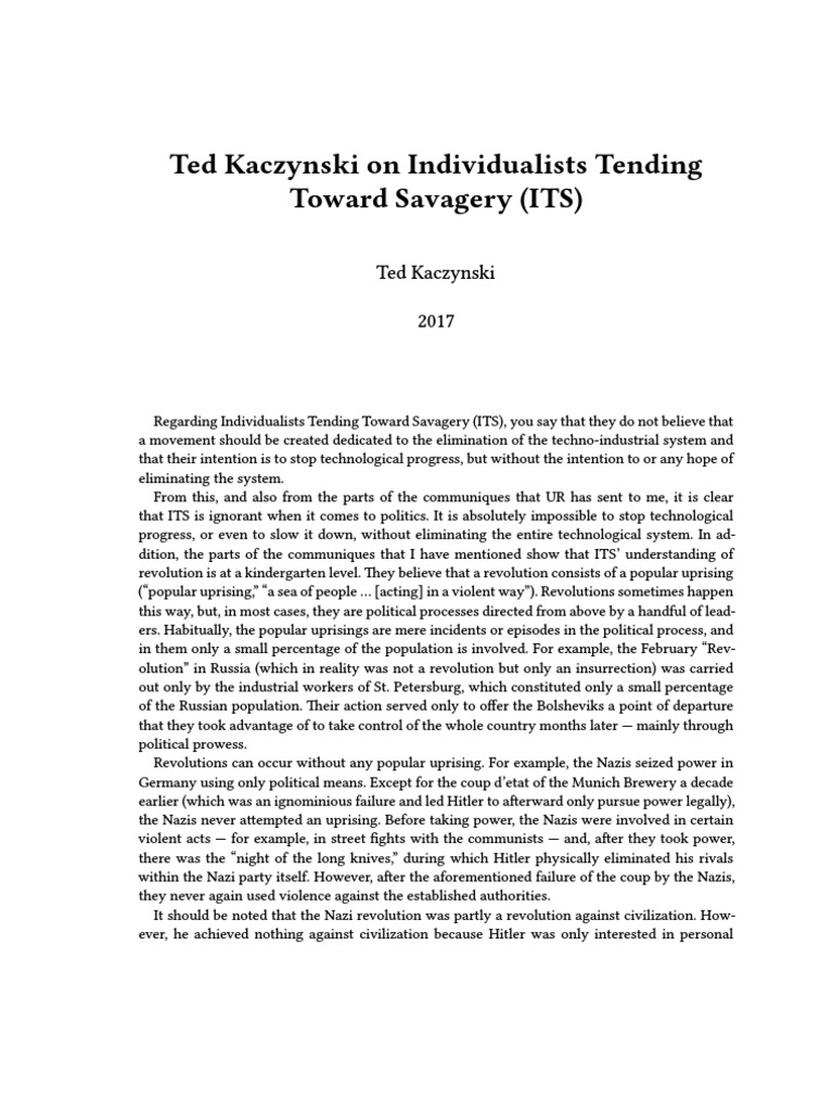 Ted Kaczynski Ted Kaczynski On Individualists Tending Toward | PDF ...