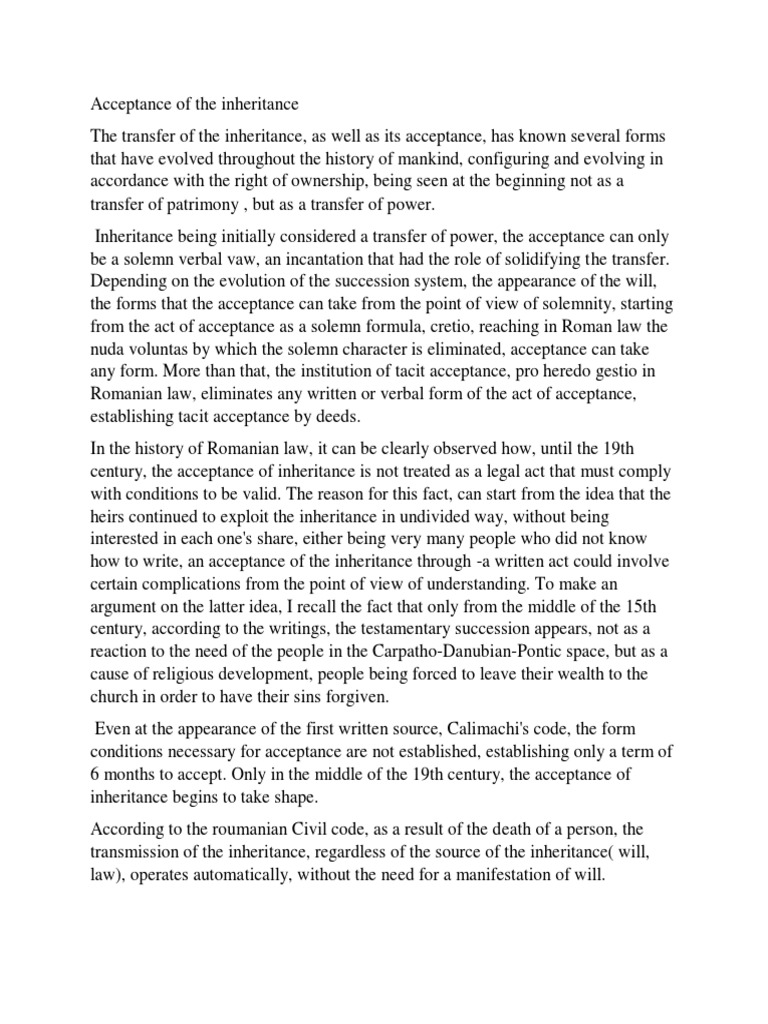 Acceptance of The Inheritance | PDF | Inheritance | Justice