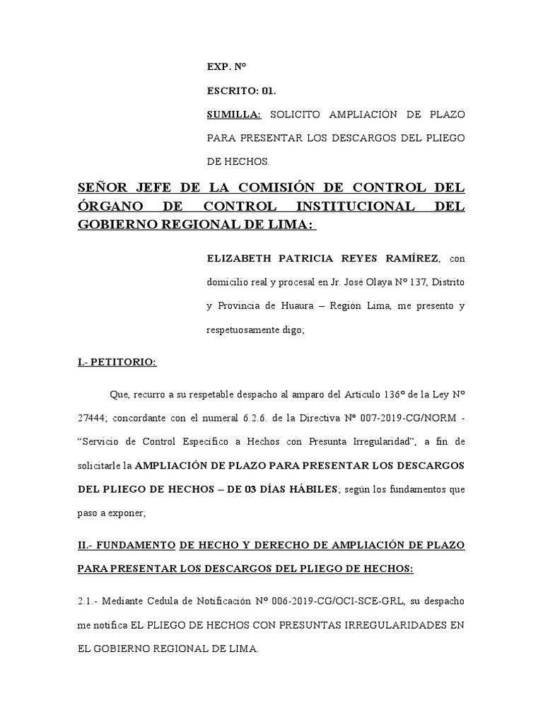 Escrito de Ampliacion de Plazo - Oci GRL | PDF | Gobierno | Justicia