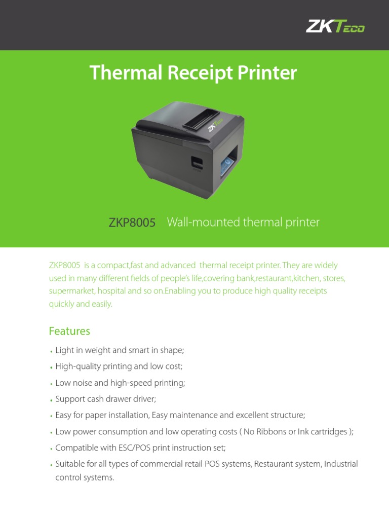 ZKP8005 | PDF | Printer (Computing) | Point Of Sale