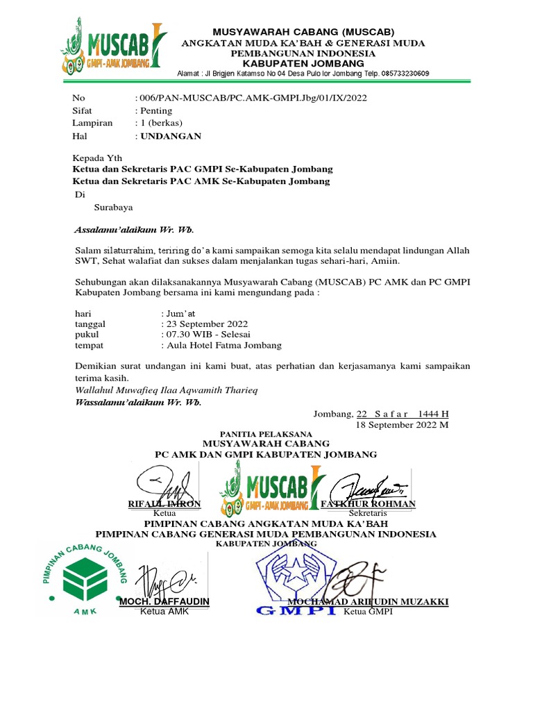 Undangan Peserta Muscab | PDF