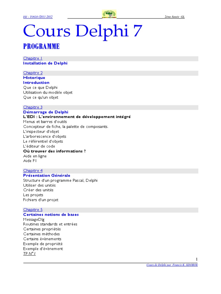 Cours Delphi 2 | PDF | Environnement de développement | Programmation informatique
