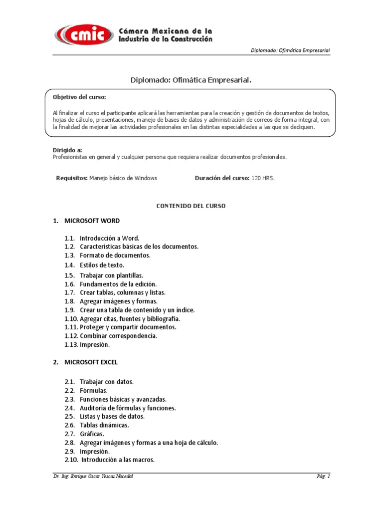 Diplomado en Ofimática Empresarial | PDF | Microsoft Outlook | Bases de ...