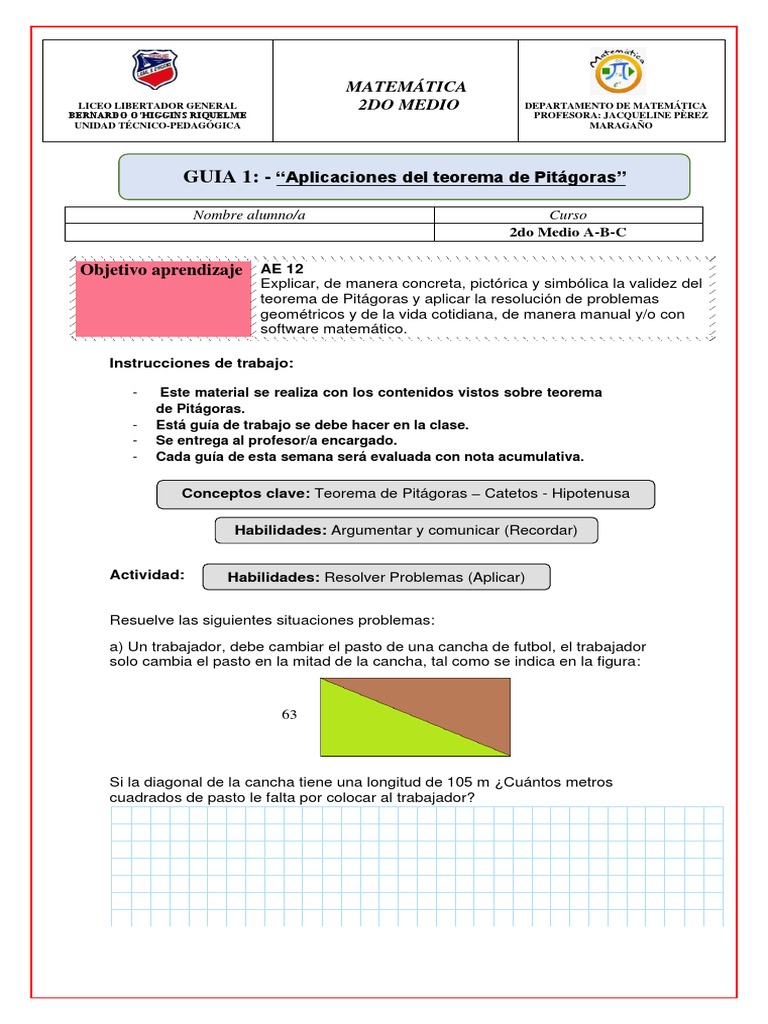 Guia 1 Teorema de Pitagoras | PDF | Triángulo | Matemáticas