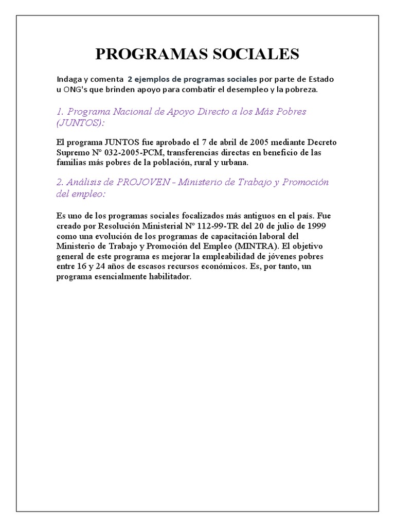 Programas Sociales | PDF