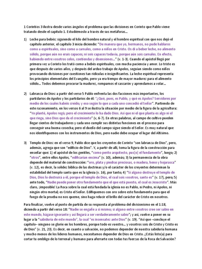 1 Corintios 3 | PDF | Pablo el apóstol | Primera epístola a los corintios