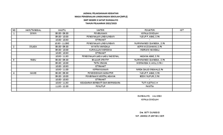 jADWAL KEGIATAN MPLS | PDF