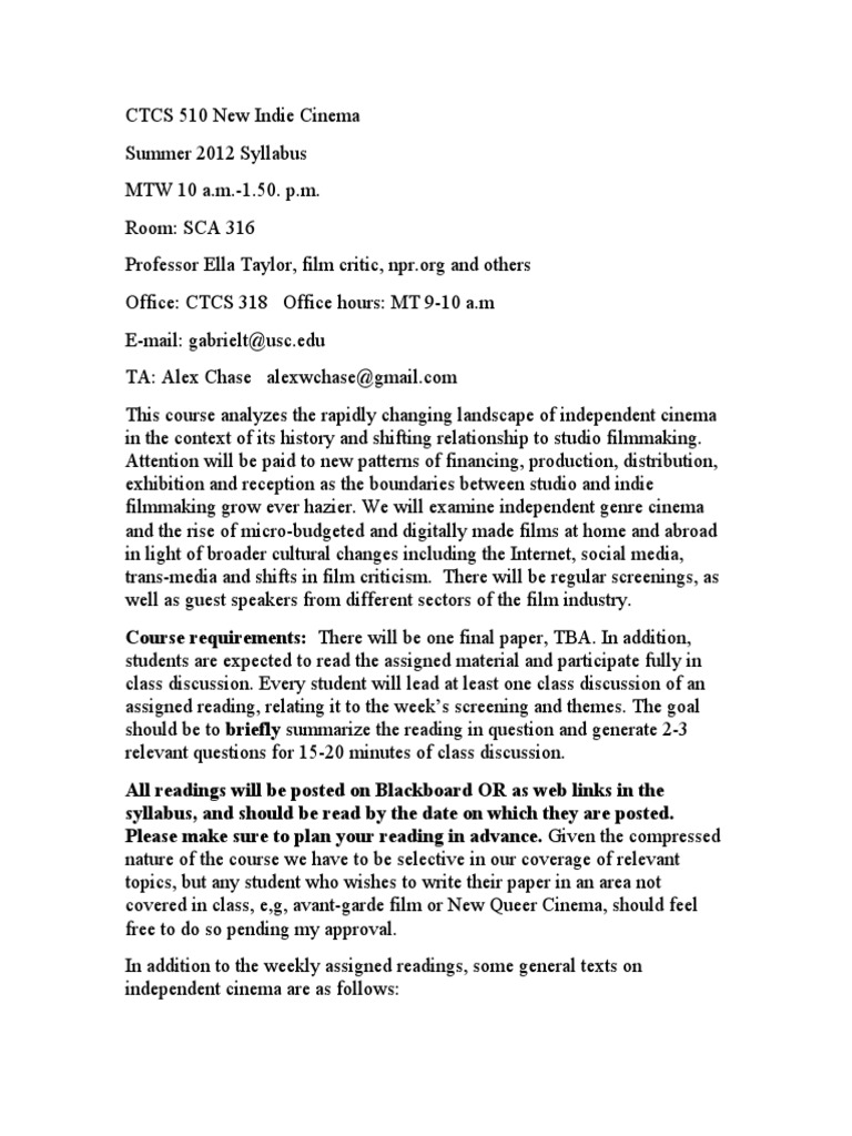 CTCS 510 New Indie Cinema | PDF | Academic Integrity | Plagiarism