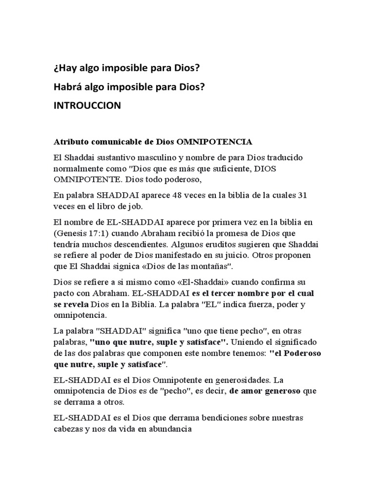 Omnipotencia de Dios | PDF | Abrahán | Dios