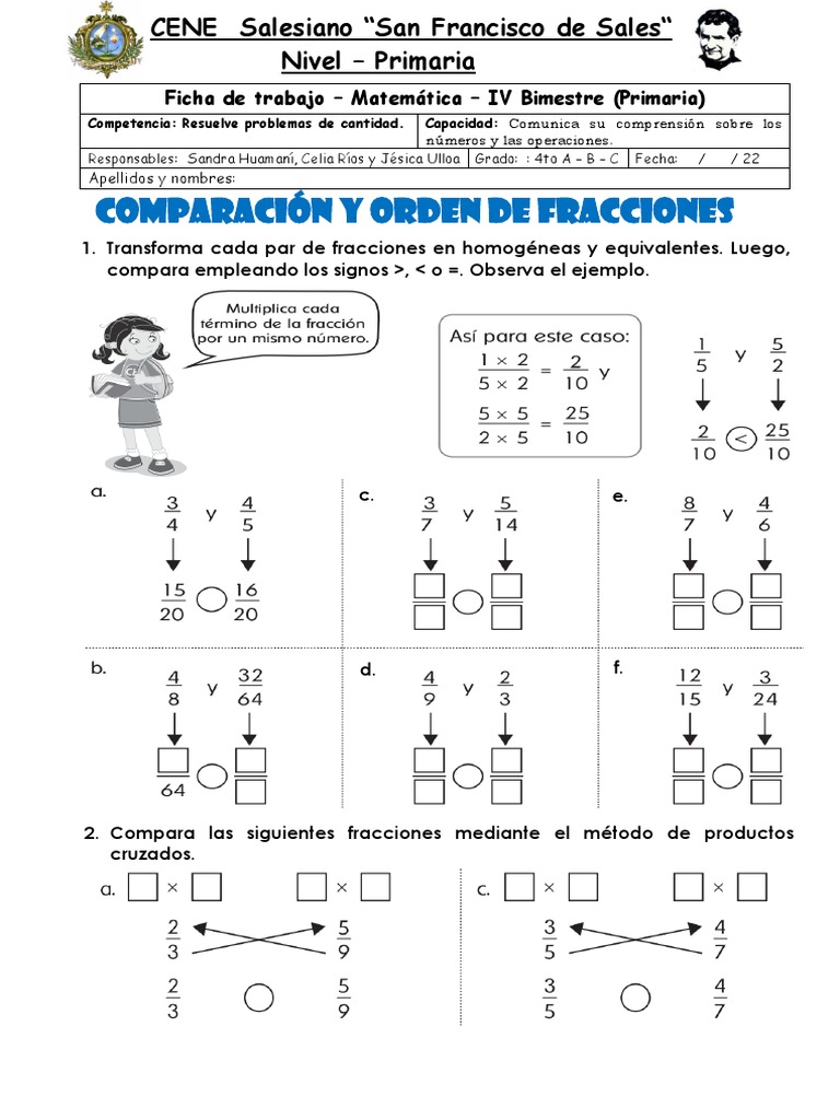 Comparación y Orden de Fracciones en Primaria | PDF