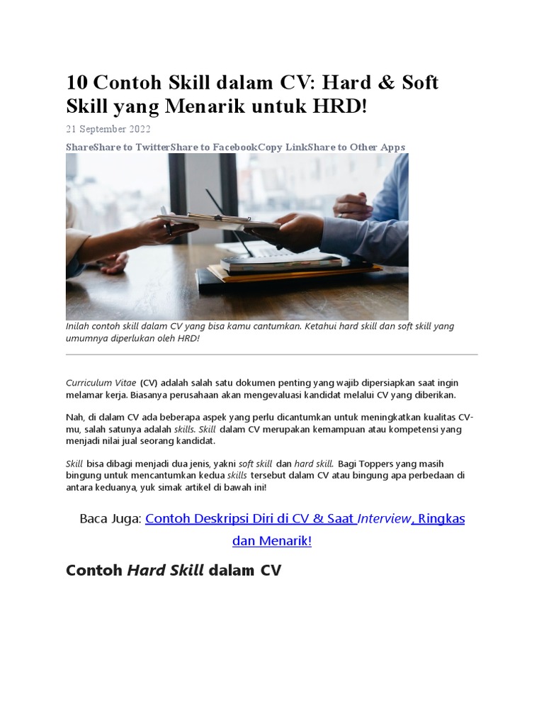 10 Contoh Skill Dalam CV | PDF | Karier & Perkembangan