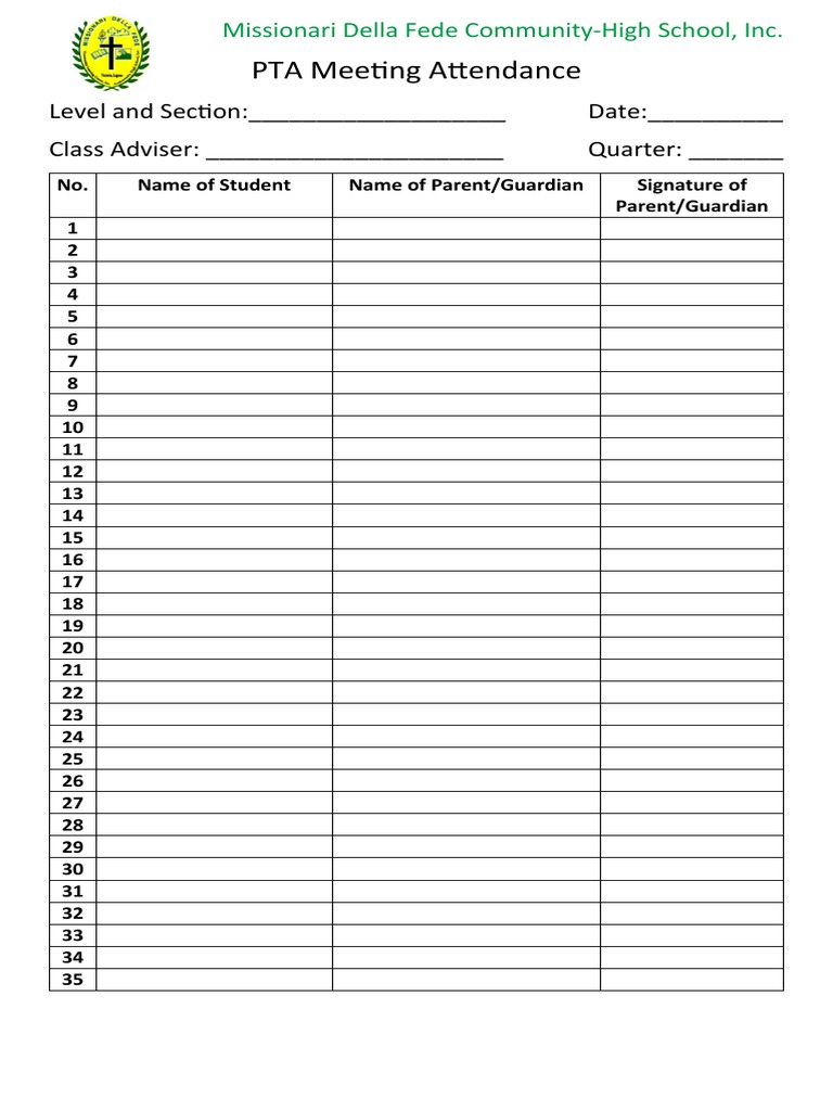 PTA Attendance Sheet | PDF