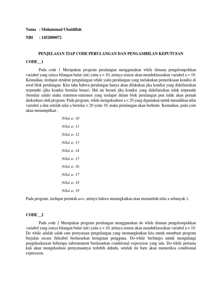 Muhammad Ubaidillah - Perulangan Dan Pengambilan Keputusan | PDF | Komputer