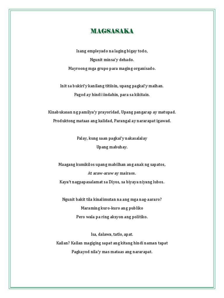 MAGSASAKA (Script) | PDF