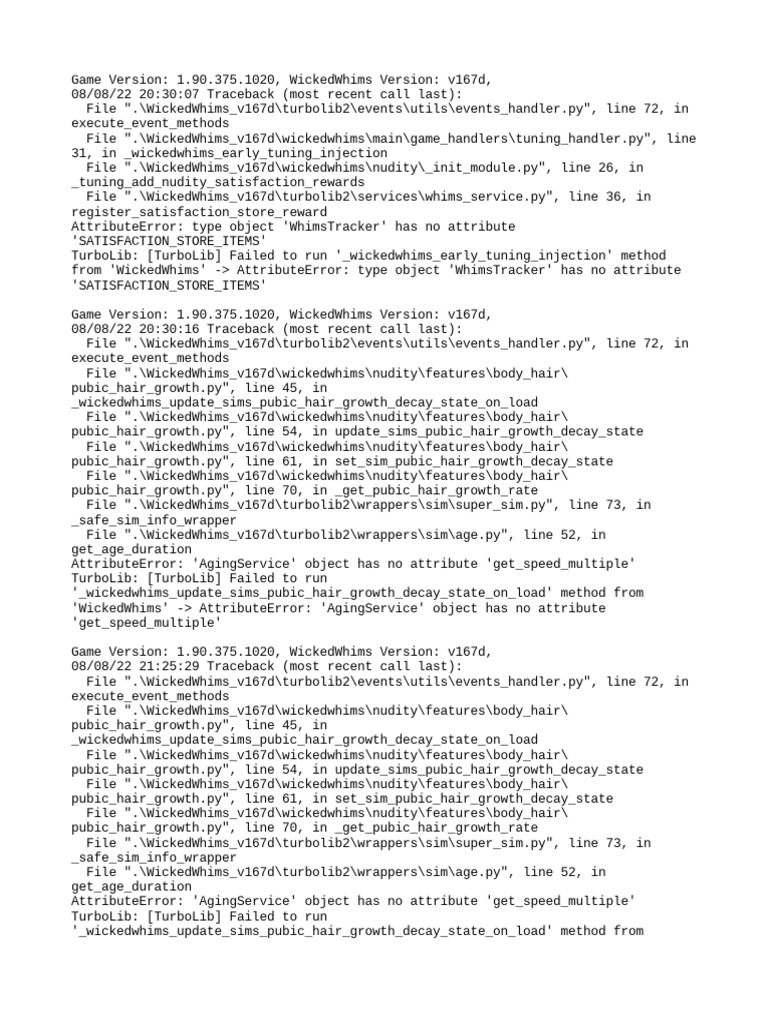 WickedWhims v167d Error Log | PDF | Computing | Microsoft Windows