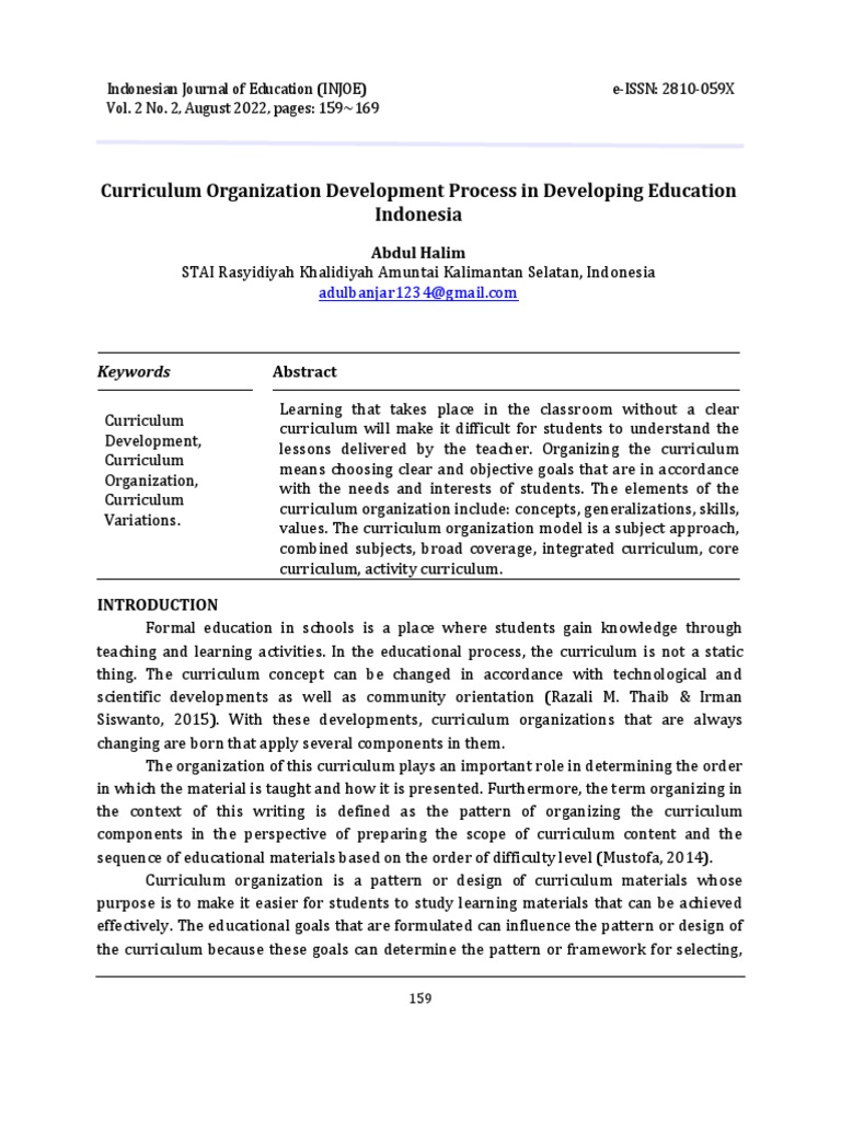 Curriculum Organization Development Process in Developing Education ...