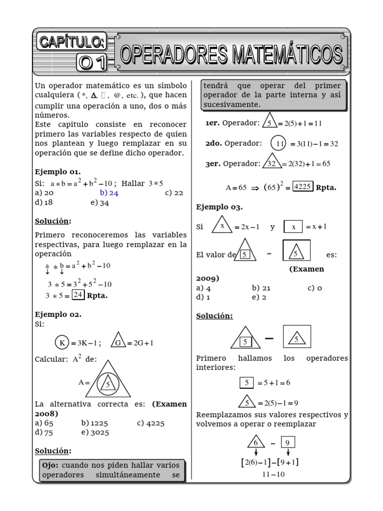 Operadores Matemáticos y Ejercicios | PDF | Matemáticas | Objetos ...