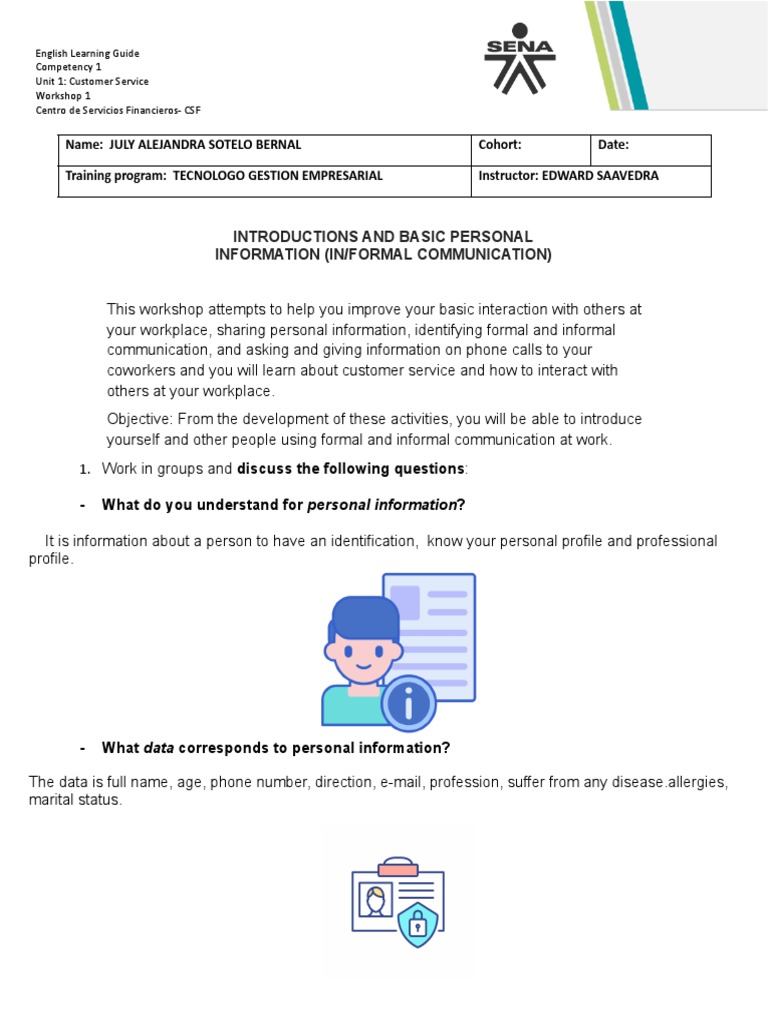 Introductions and Basic Personal Information (Informal Communication ...