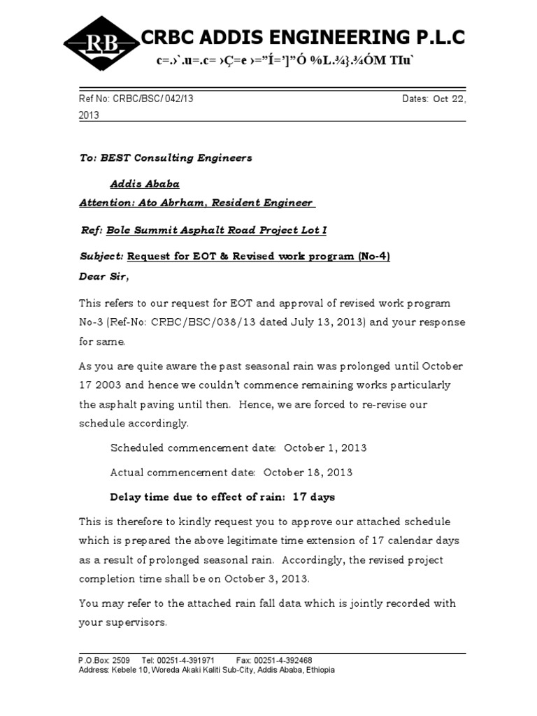 Request For EOT & Revised Work Program (No-4) | PDF