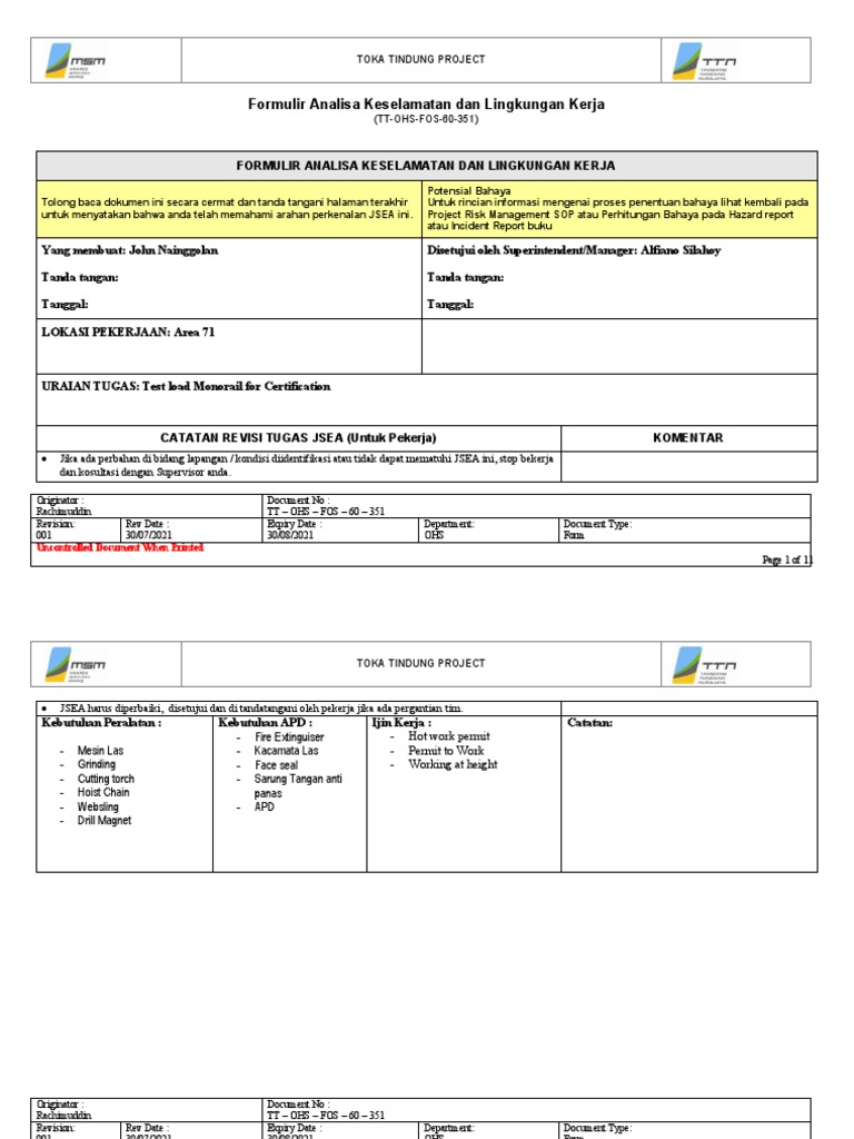 JSEA - Test Load Monorail For Certification | PDF