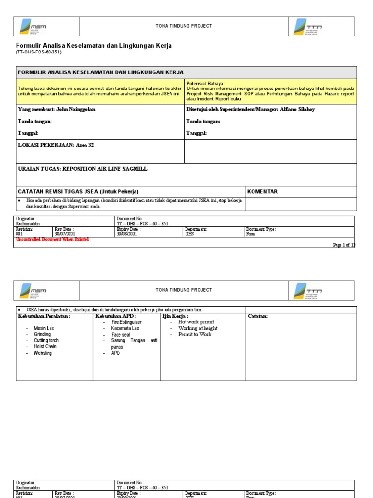Jsea - Reposition Air Line Sagmill | PDF