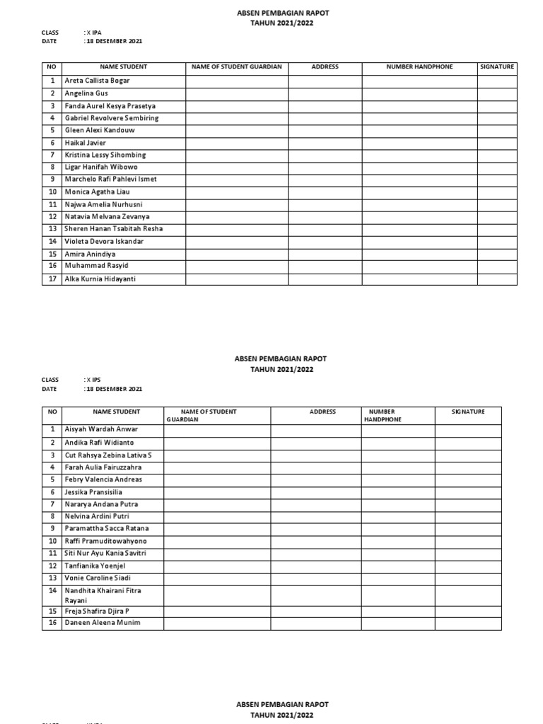 Absen Pembagian Rapot | PDF