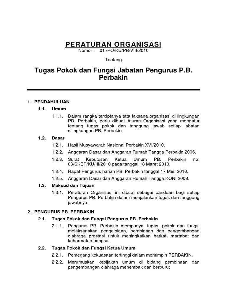 Adoc - Pub 2010 Tugas Pokok Dan Fungsi Jabatan Pengurus PB Pe | PDF