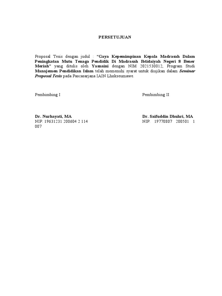 Lembar Persetujuan Pengesahan Proposal Tesis | PDF