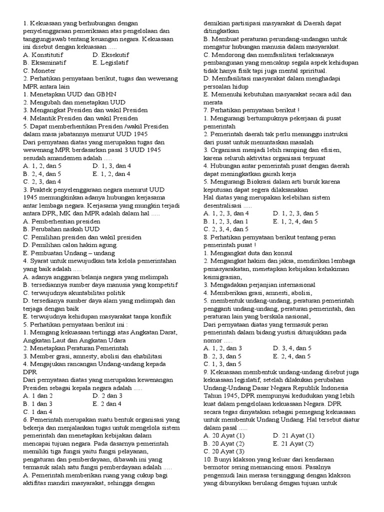 Soal PPKN Kelas X Semester 1 | PDF | Politik | Hukum