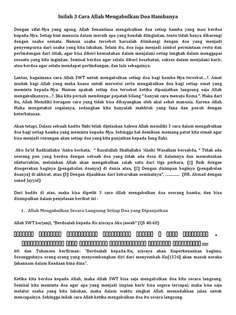 Inilah 3 Cara Allah Mengabulkan Doa Hambanya | PDF